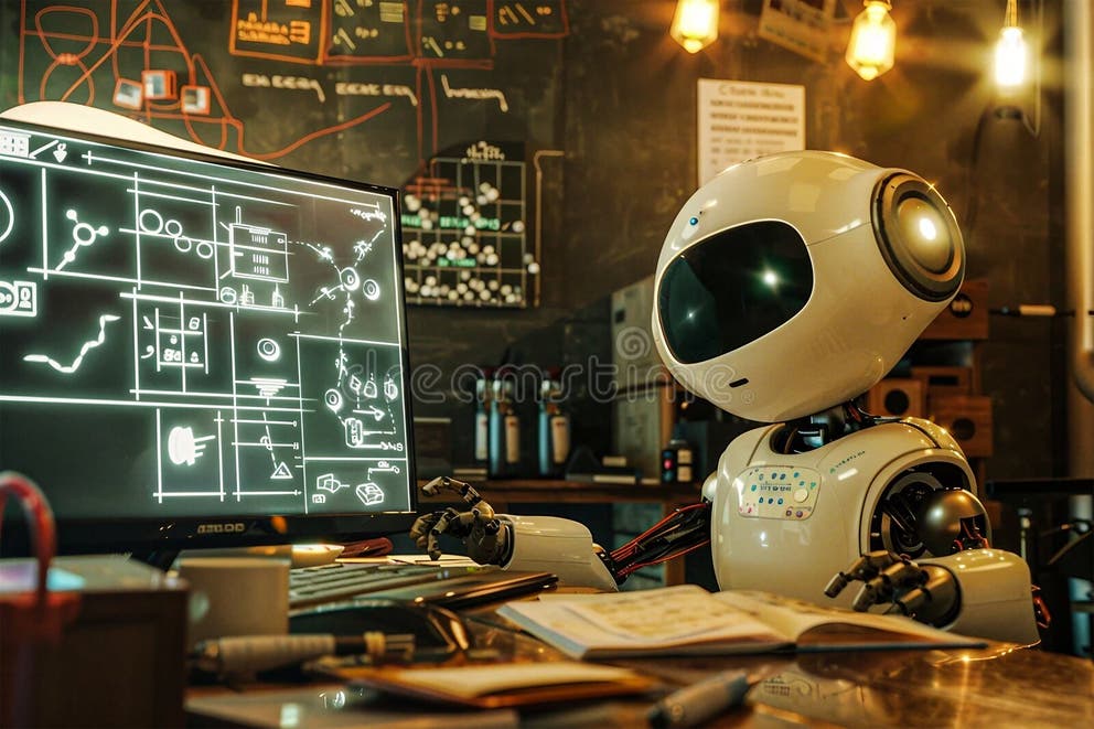 Ai Robot with Computer Solving Complex Mathematical Problems Doing ...