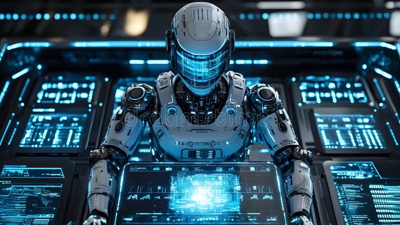 AI Robot at Console stock illustration. Illustration of robot - 373259747