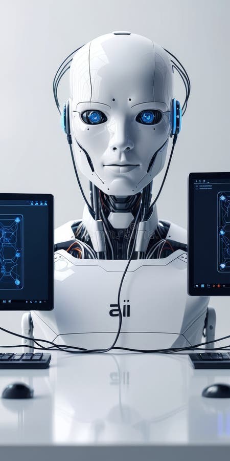 AI Robot at Control Station Stock Photo - Image of computer, futuristic ...