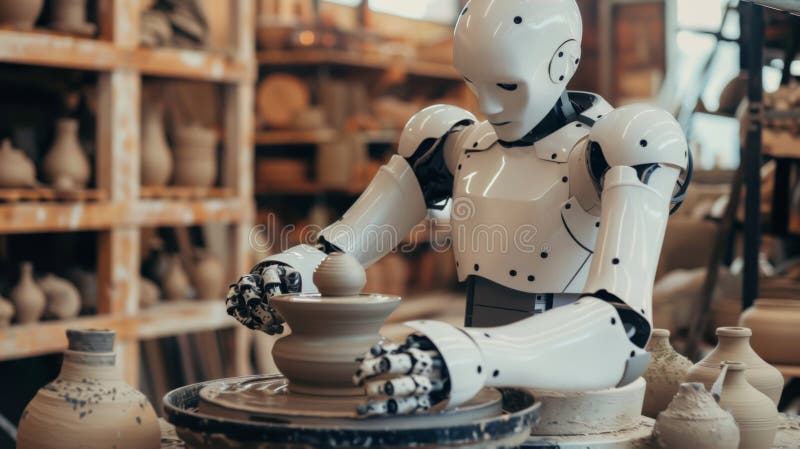 AI Robot Crafting Pottery in Workshop - Advanced Robotics in ...