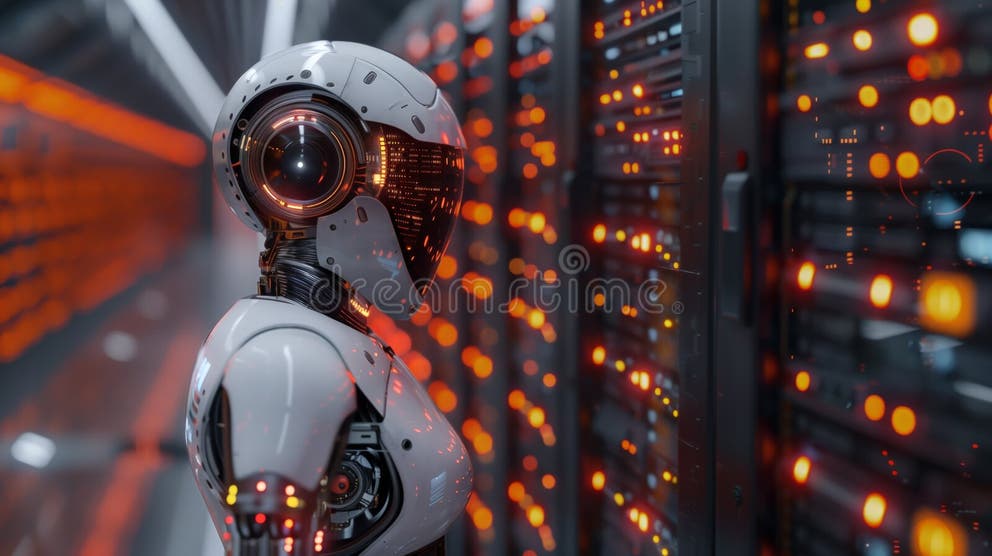 AI Robot in Data Center, Futuristic Innovation. Automation and ...