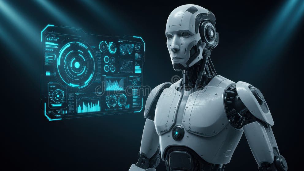 AI Robot with Data Visualization Stock Illustration - Illustration of ...