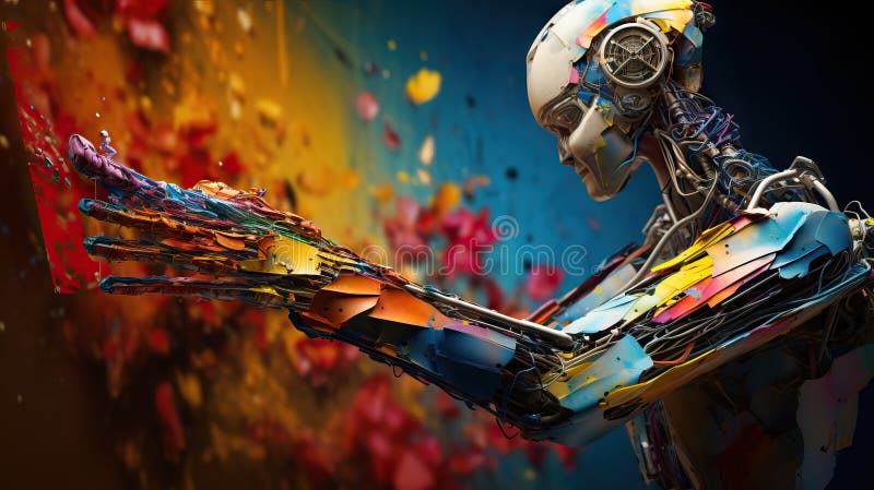 AI Robot Demonstrates Creativity and Creates Art Work Painting Stock ...