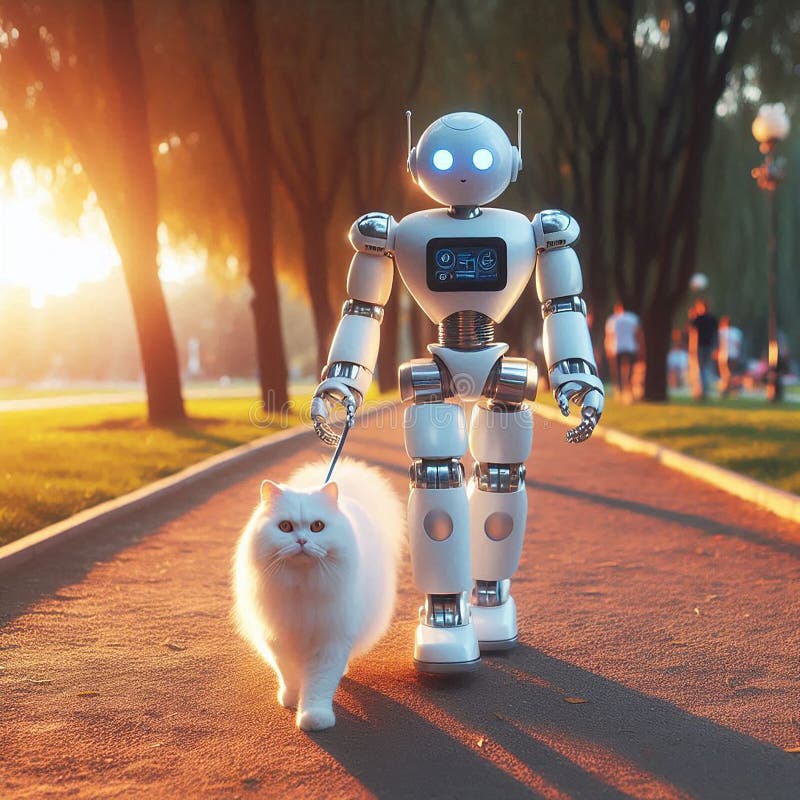 AI Robot with Digital Graphics Brain Engine Walking on the Street with ...