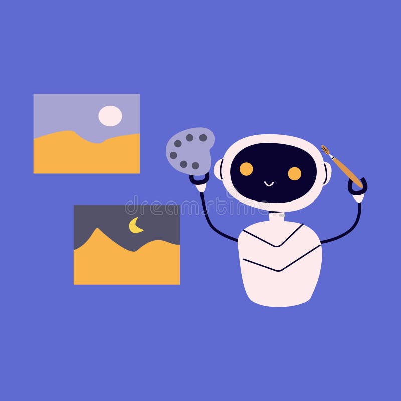 Ai Robot Drawing Flat Illustration. Artificial Intelligence in Life ...