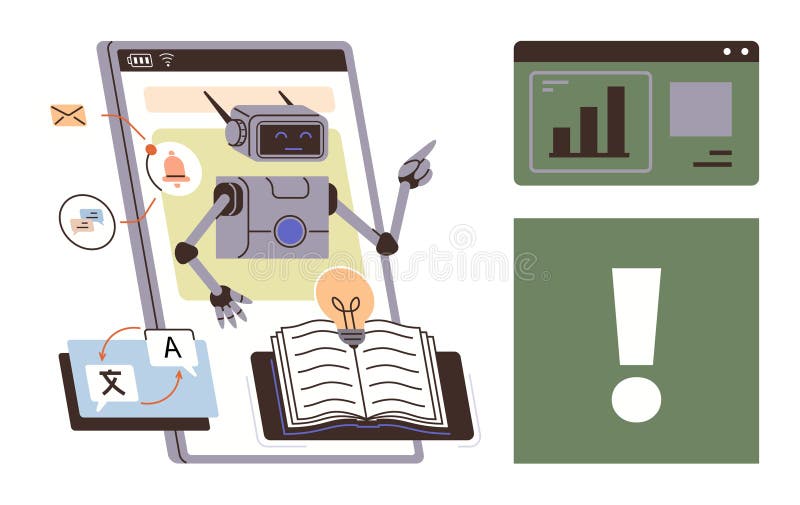 AI Robot Explaining Data Insights, Language Translation, and Learning Concepts Stock ...