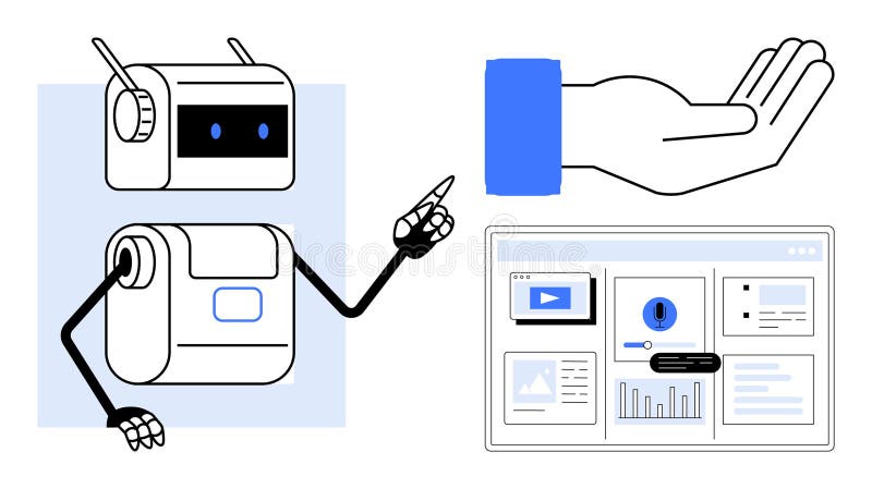 AI Robot Explaining Digital Dashboard Interface with Outstretched Hand ...