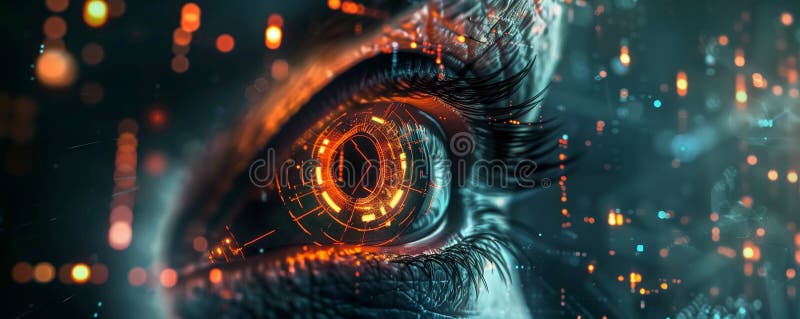 AI Robot Eye in Dark Tech Space, Cyborg Vision on Digital Background ...
