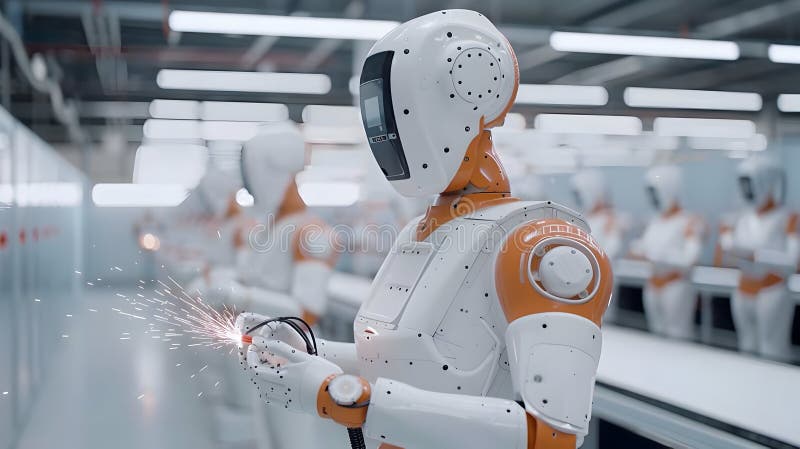 AI Robot in Factory stock illustration. Illustration of industry ...