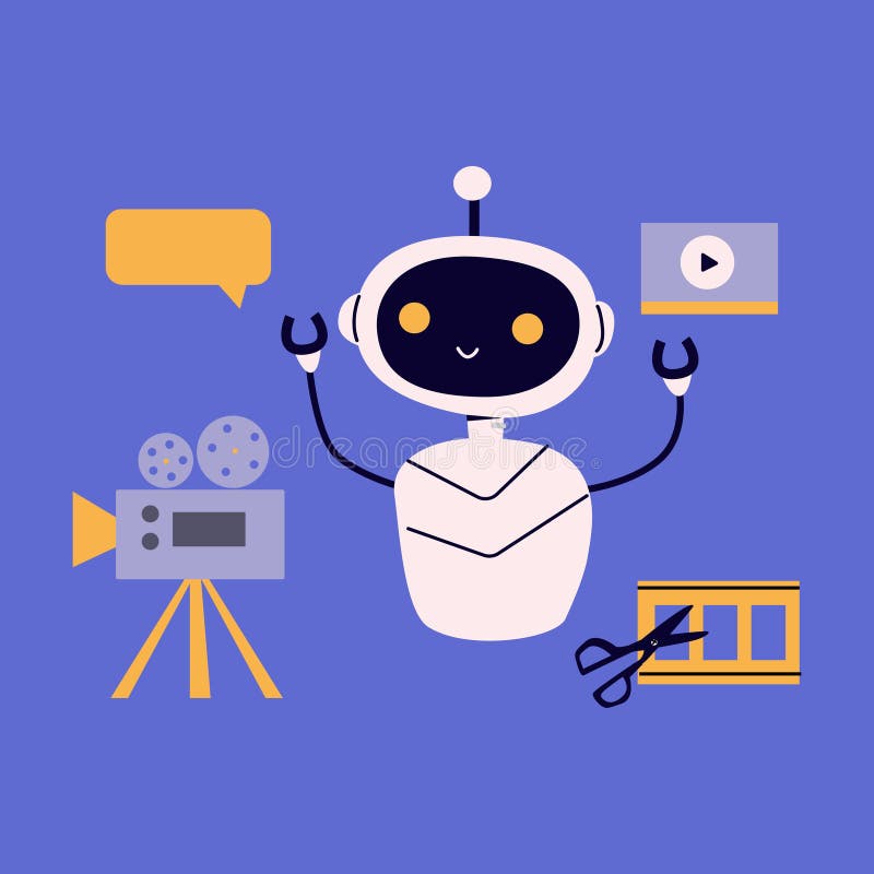 Ai Robot Flat Illustration. Artificial Intelligence Video Editor Stock ...