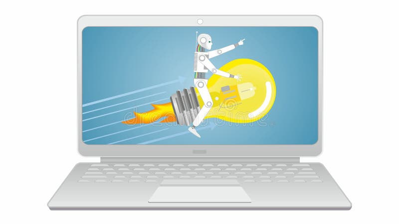 AI Robot Flying on Screen. Vector Illustration. Stock Vector ...