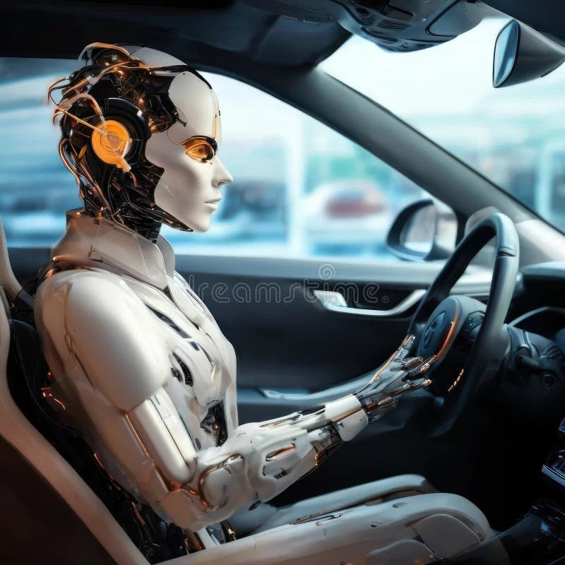 AI Robot in the Image of a Driver at the Wheel. AI Stock Illustration ...