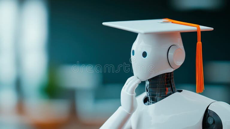 AI Robot with Graduation Cap Representing Technology in Education Stock Image - Image of success ...