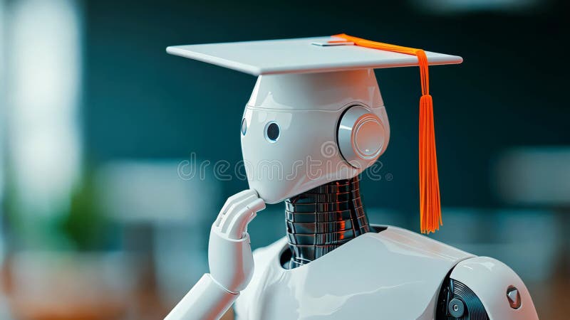 AI Robot with Graduation Cap Representing Technology in Education Stock ...
