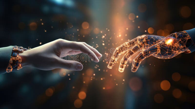 AI, Robot Hand and Human Handshake in Big Data Network Connection, Data ...