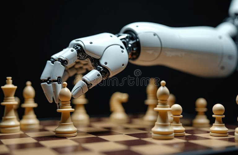 AI Robot Hand Makes Chess Move on Chessboard. Robotic Arm Interacts ...