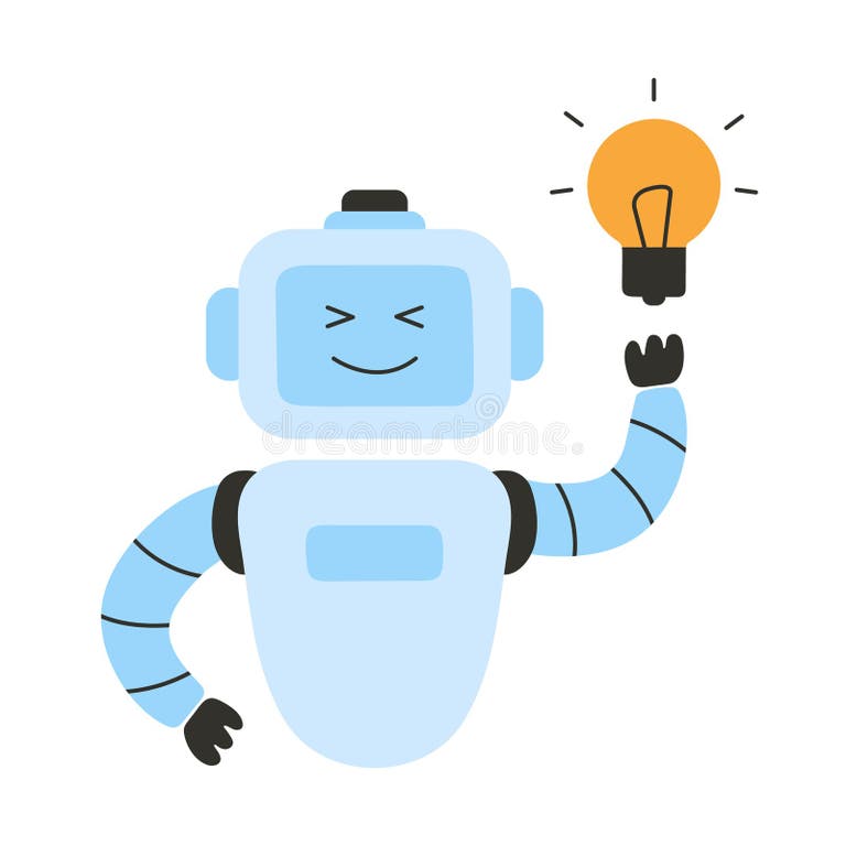 AI Robot Holding Light Bulb and Generate Idea Stock Vector ...