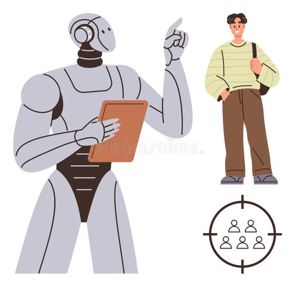 AI Robot Analyzing Data and Selecting Target Audience with a Young Man ...