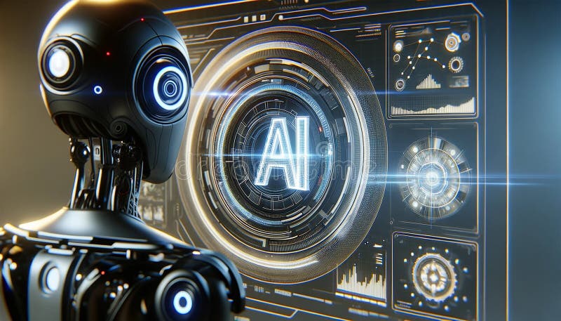 AI Robot Hologram on Virtual Screen. Artificial Intelligence and ...