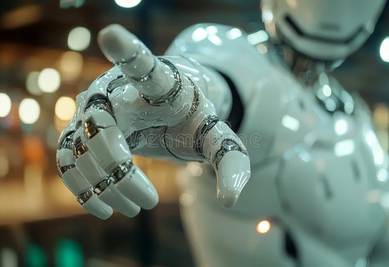 A AI Robot Index Hand Pointing Out on Blur Background. Stock ...
