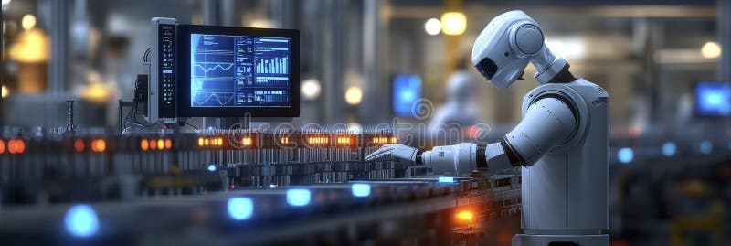 AI Robot Inspecting Automated Production Line Operations Stock ...