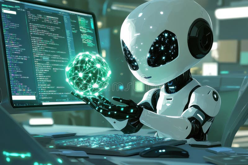Advanced Robot Interacting Digital Sphere Stock Photos - Free & Royalty ...
