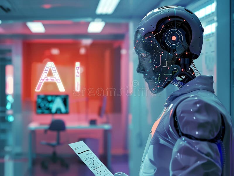 Ai Robot Reviews Data in Lab Stock Illustration - Illustration of ...