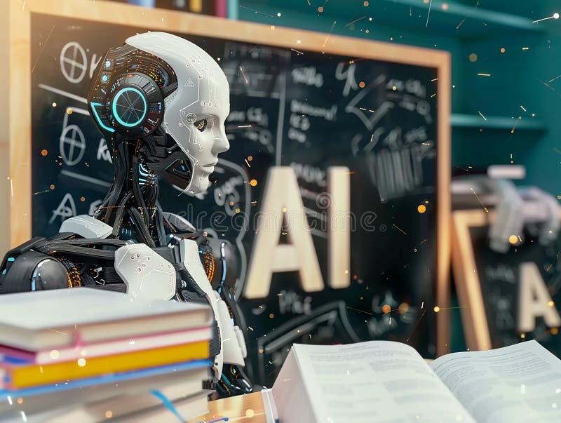 Ai Robot Learning in a Classroom Setting Stock Illustration ...