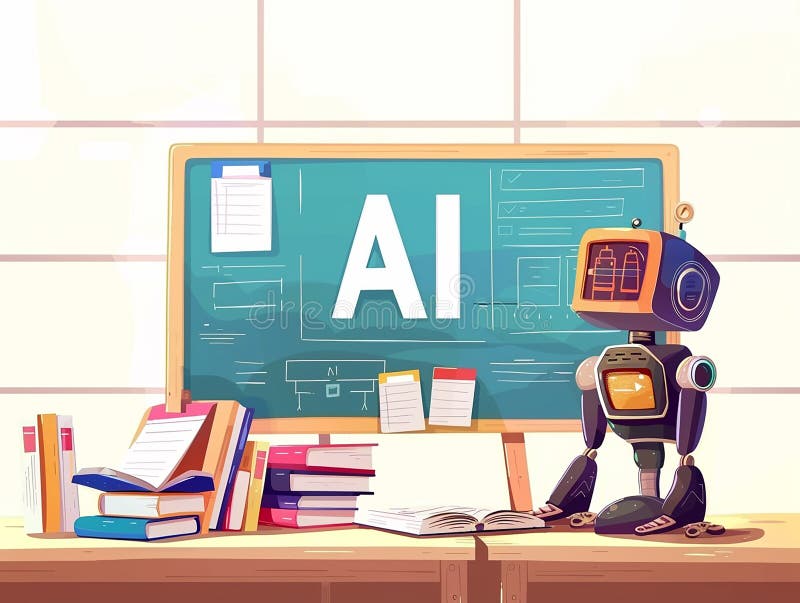 Ai Robot Learning in Classroom Stock Illustration - Illustration of ...