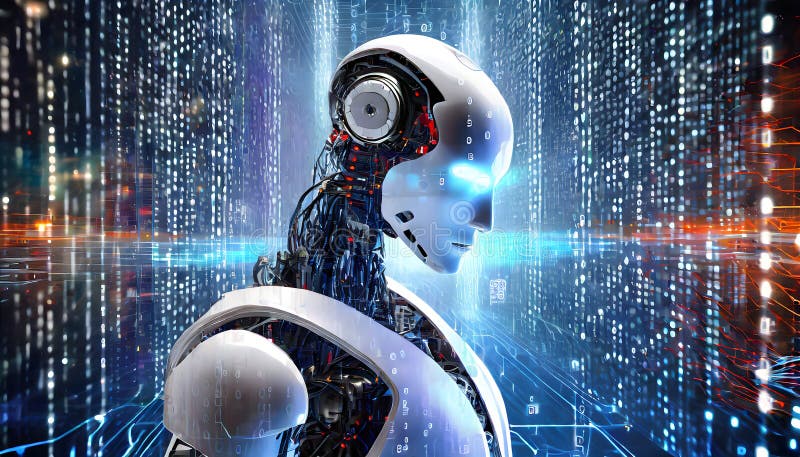 Ai Robot Made of Technology with White Body Texture Inmersed in a ...