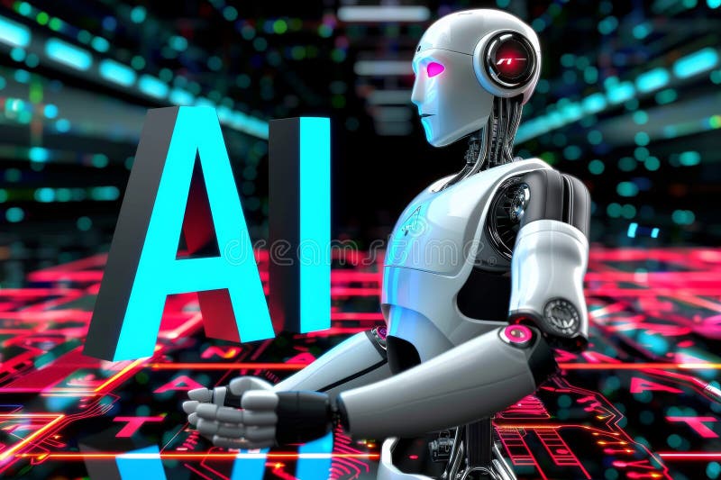 AI Robot with Neon AI Letters, Artificial Intelligence, Futuristic ...