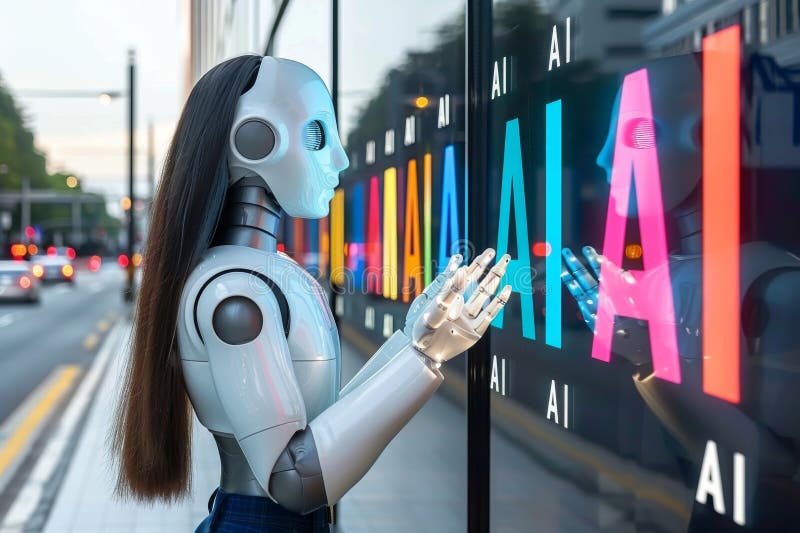 AI Robot with Neon Lights, Digital Art, Technology Innovation ...