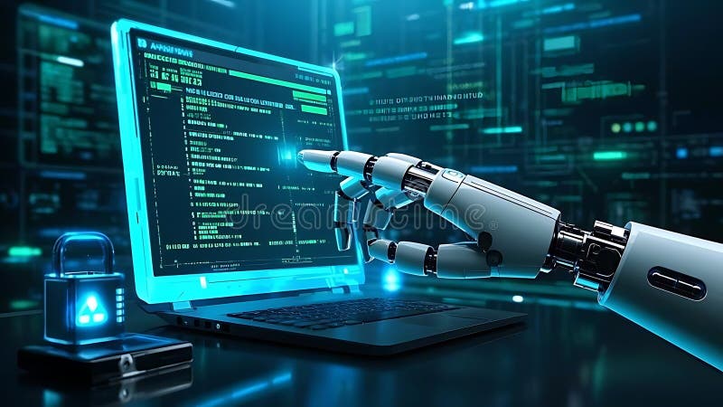 AI Robot Operating a Smart Touchscreen Deep Learning, Cyber AI ...