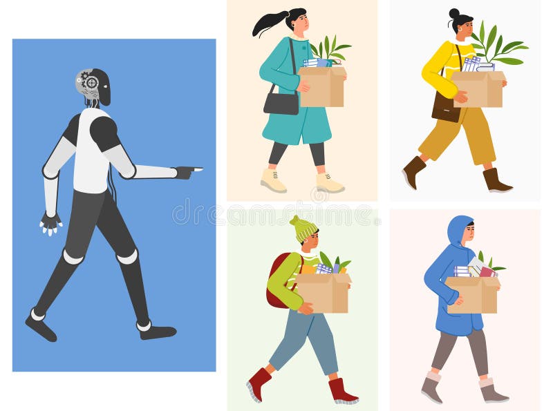 AI Robot People Unemployment Job Loss Work Problem Stock Vector ...