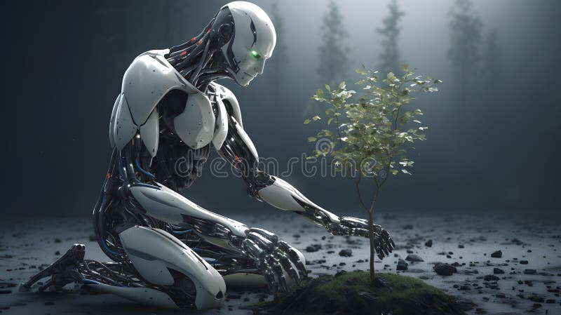 AI Robot Planting a Tree, Ecology, Technology, Humanoid, Go Green ...