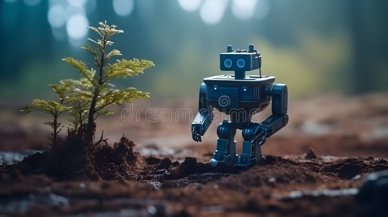 AI Robot Planting a Tree, Ecology, Technology, Humanoid, Go Green ...