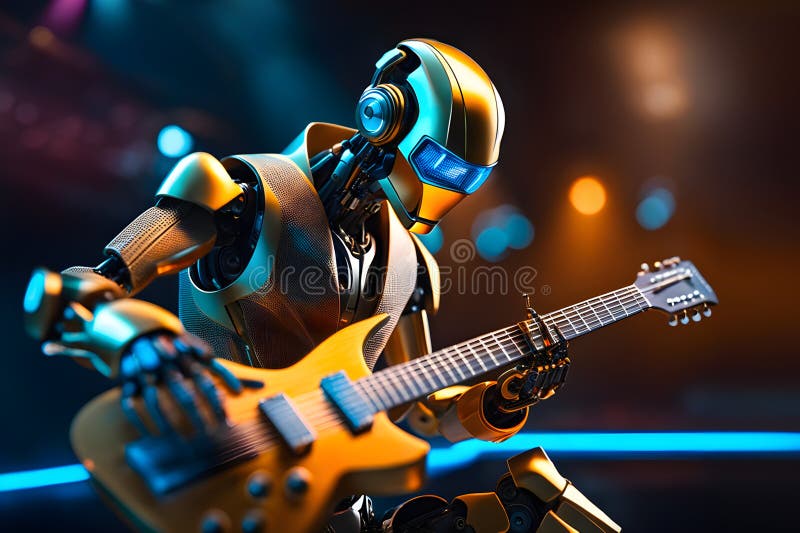 AI Robot Playing Guitar, Generative AI Stock Illustration ...