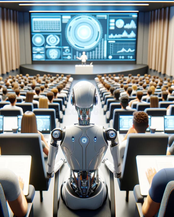 AI Robot Professor Teaching Students University Classroom Cyborg ...