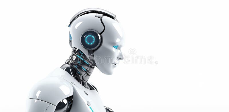 AI Robot in Profile, Modern Look, White Space Stock Illustration ...