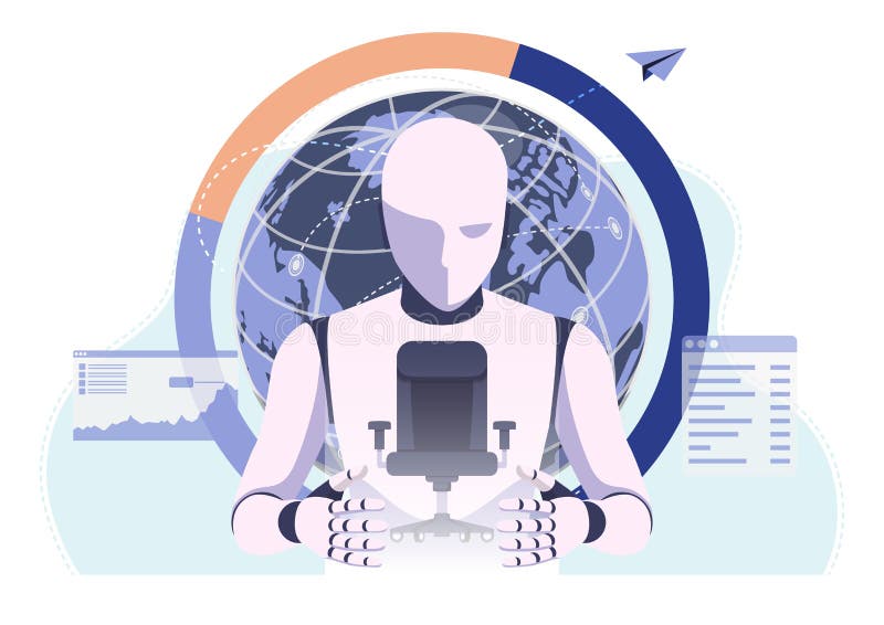 Robot protecting computer stock illustration. Illustration of cartoon ...