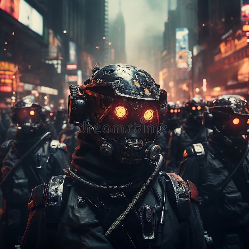 Ai robot protesters riot stock illustration. Illustration of abstract ...