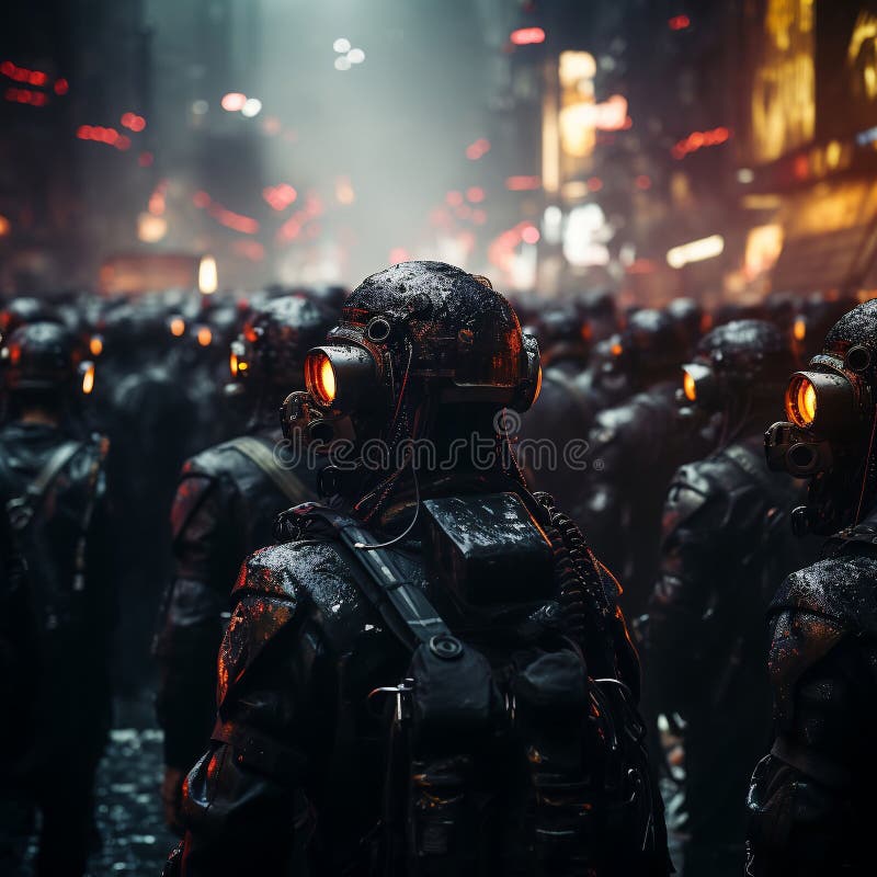 Ai robot protesters riot stock illustration. Illustration of digital ...