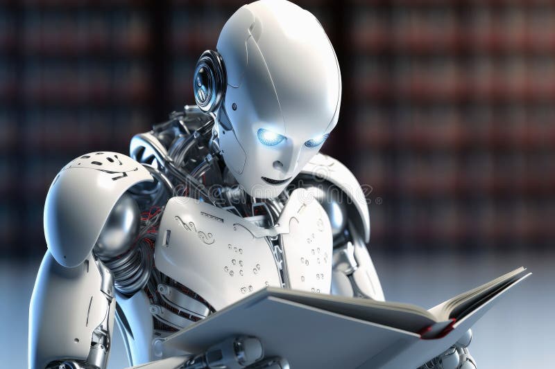 An AI Robot Reading a Book Created with Generative AI Technology Stock ...