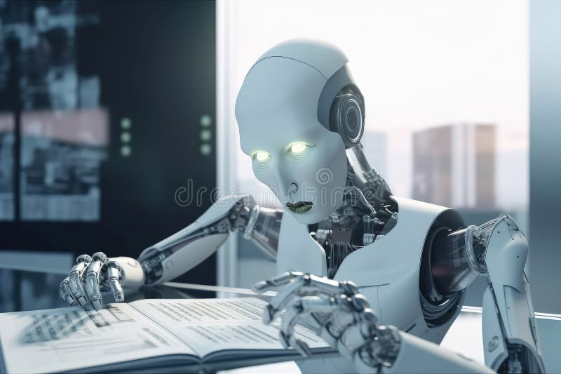 AI Robot Reading a Newspaper in an Office Created with Generative AI ...