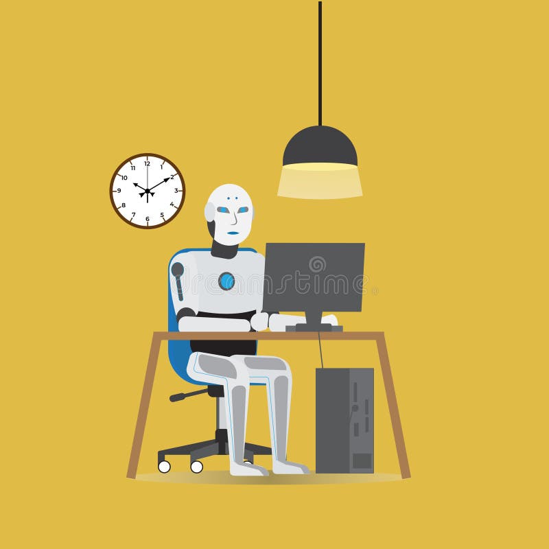 AI robot replacing human stock illustration. Illustration of engineer ...