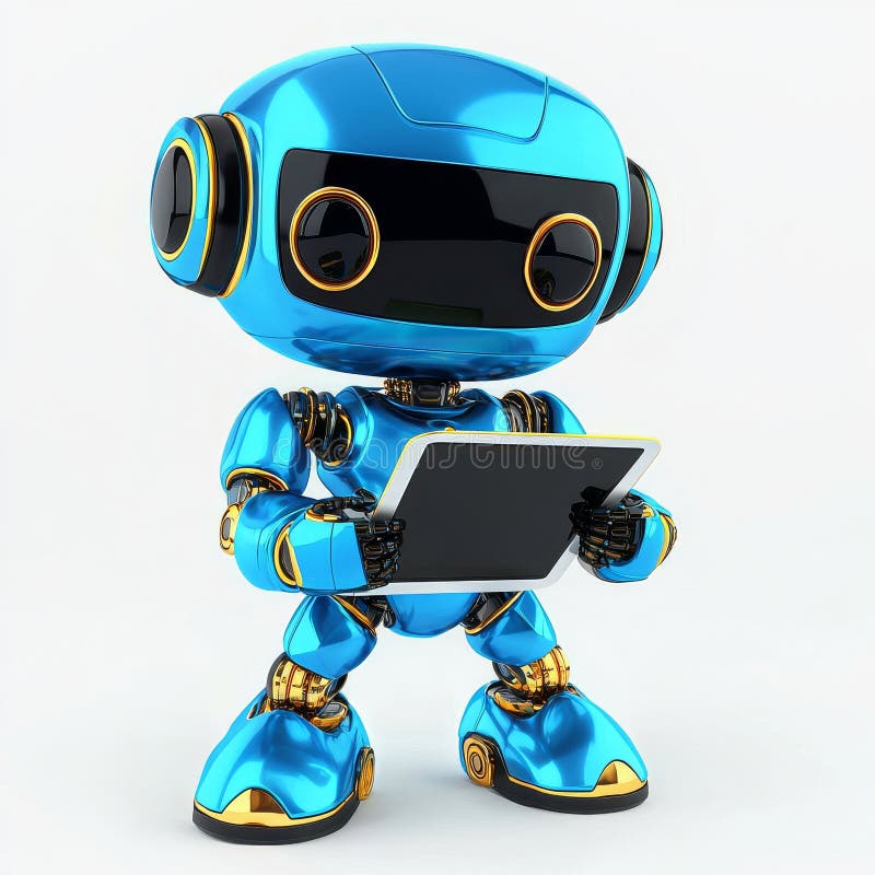 AI Robot with Tablet or Blue Robotic Assistant Stock Image - Image of ...