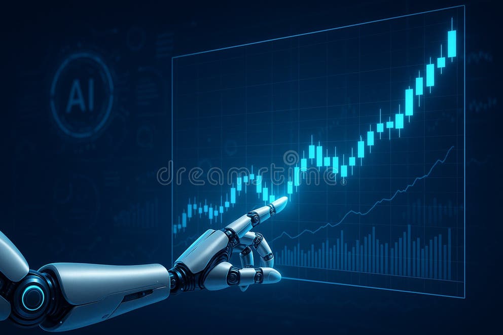 AI Robot Tapping into Interactive Stock Growth Visualization Stock ...