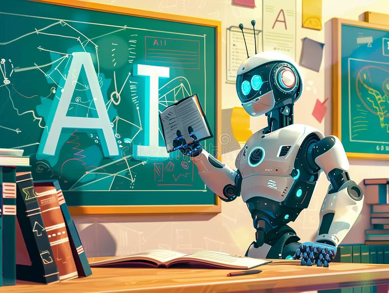 Ai Robot Teacher in Classroom Stock Illustration - Illustration of ...