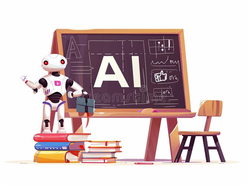 Ai Robot Teacher in Classroom Stock Illustration - Illustration of ...