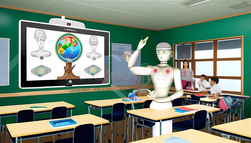 AI Robot Teaching in School, Made with Generative AI Stock Illustration ... AI Robot Teaching in School, Made with Generative AI Stock Illustration ...